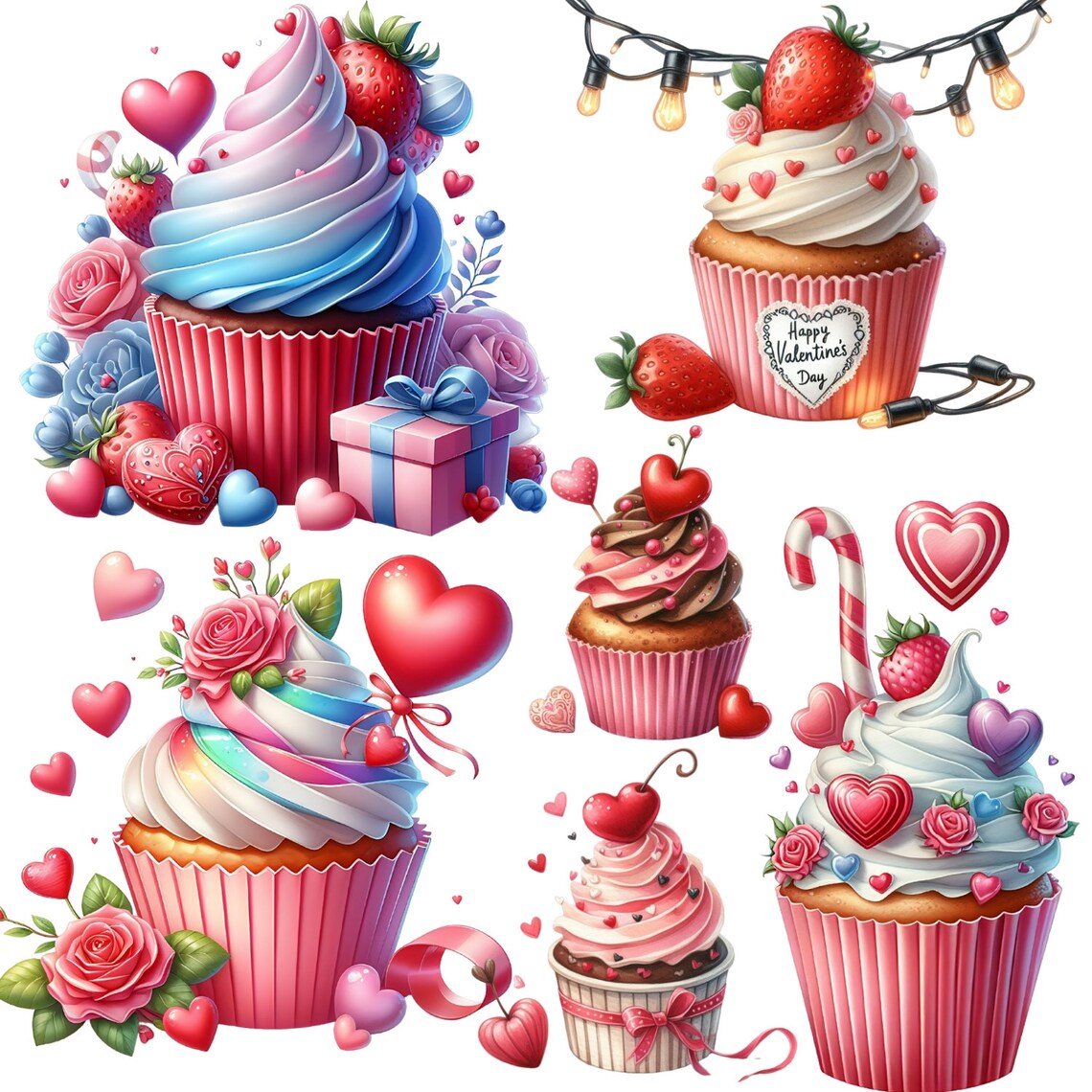 Watercolor Valentines Cupcake Clipart, Valentines Love Cupcake,be Mine ...