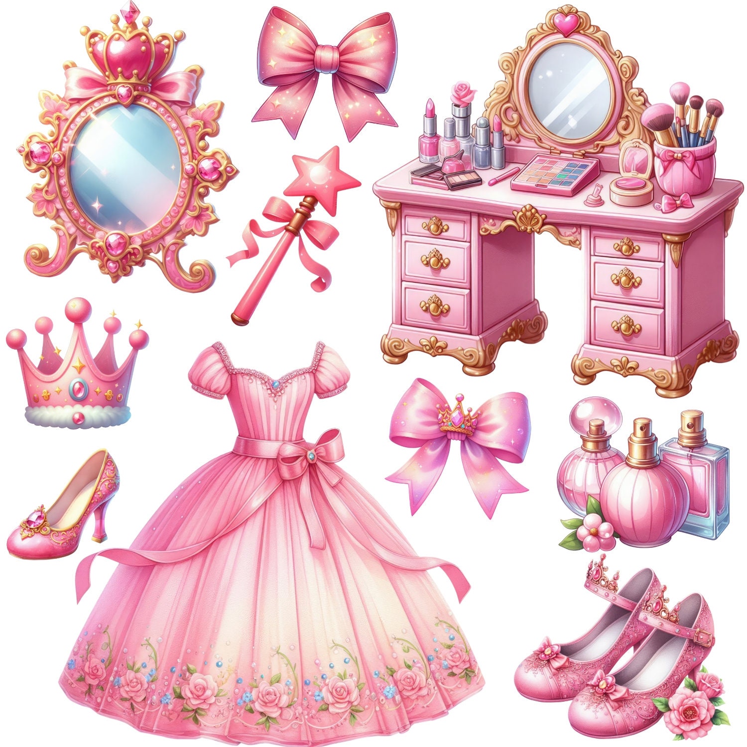 Watercolor Pink Princess Clipart, Little Princess Clipart, Fairytale ...