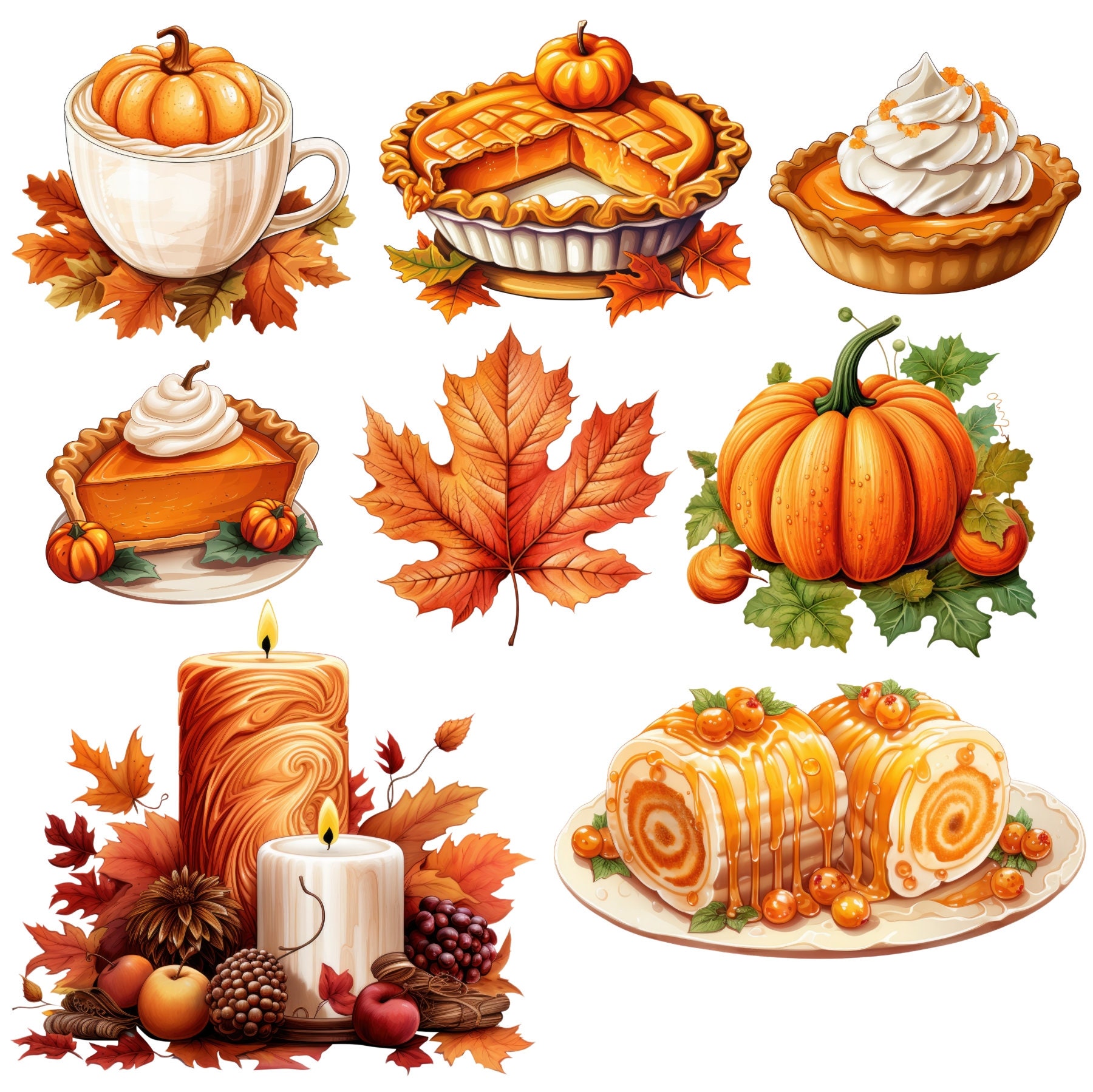 Watercolor Pumpkin Spice Clipart, Autumn and Fall Holiday Treats ...