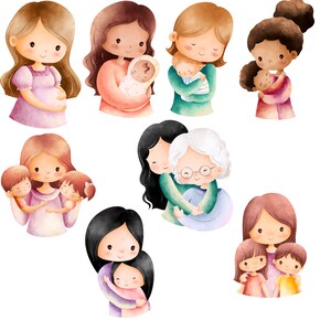 Mother's Day Watercolor Clipart Set, Animal Mom and Baby, Love You ...