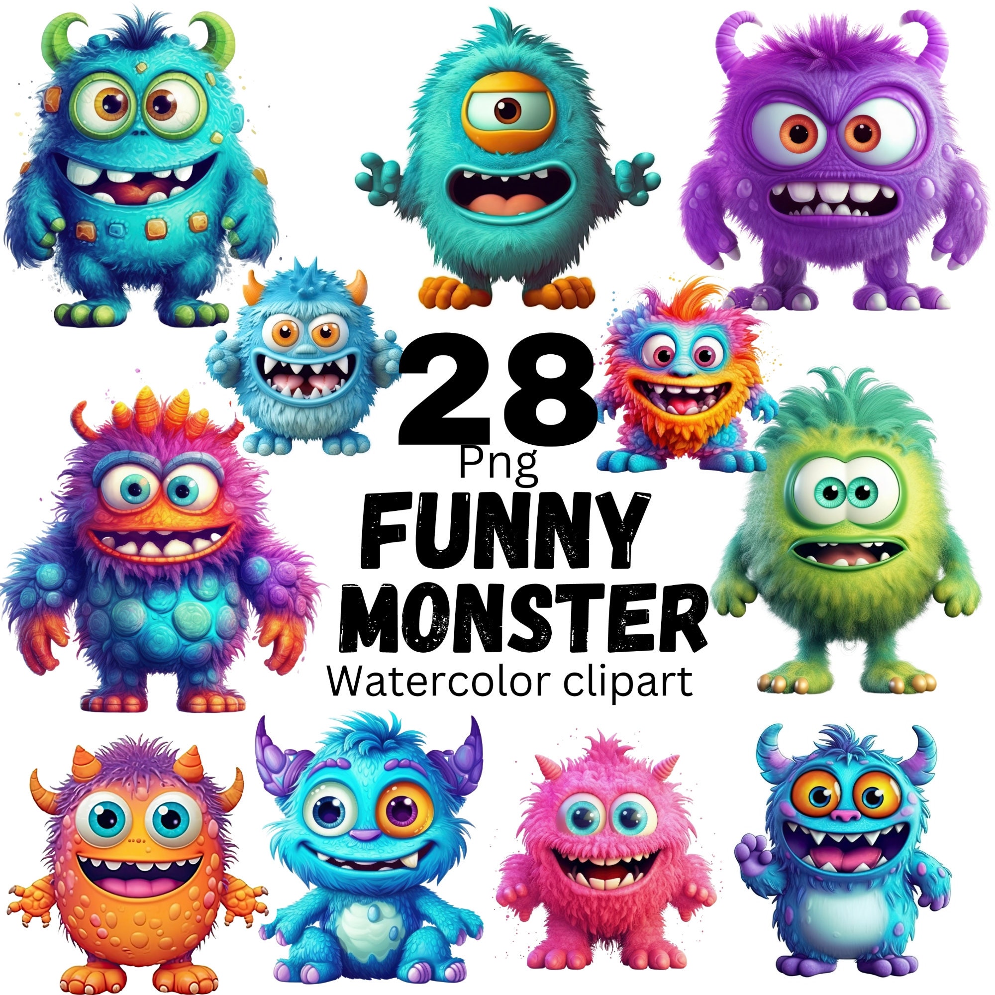 20 Baby Monster Clipart Watercolor Cute Monster Clipart - Etsy