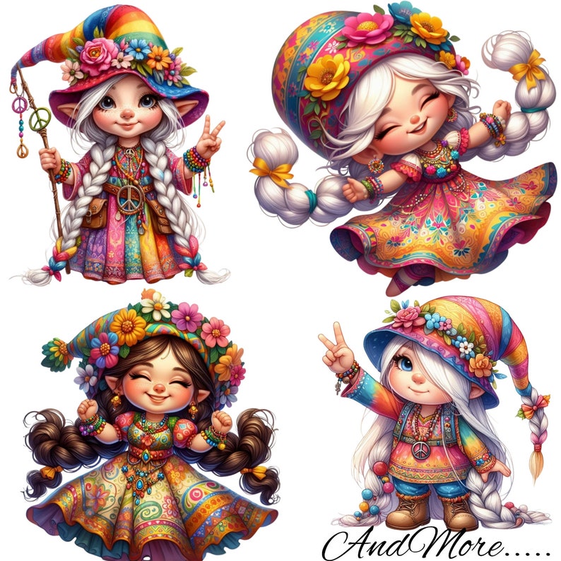 Hippie Gnome Girl Clipart, Watercolor PNG, Digital Download,boho Chic ...