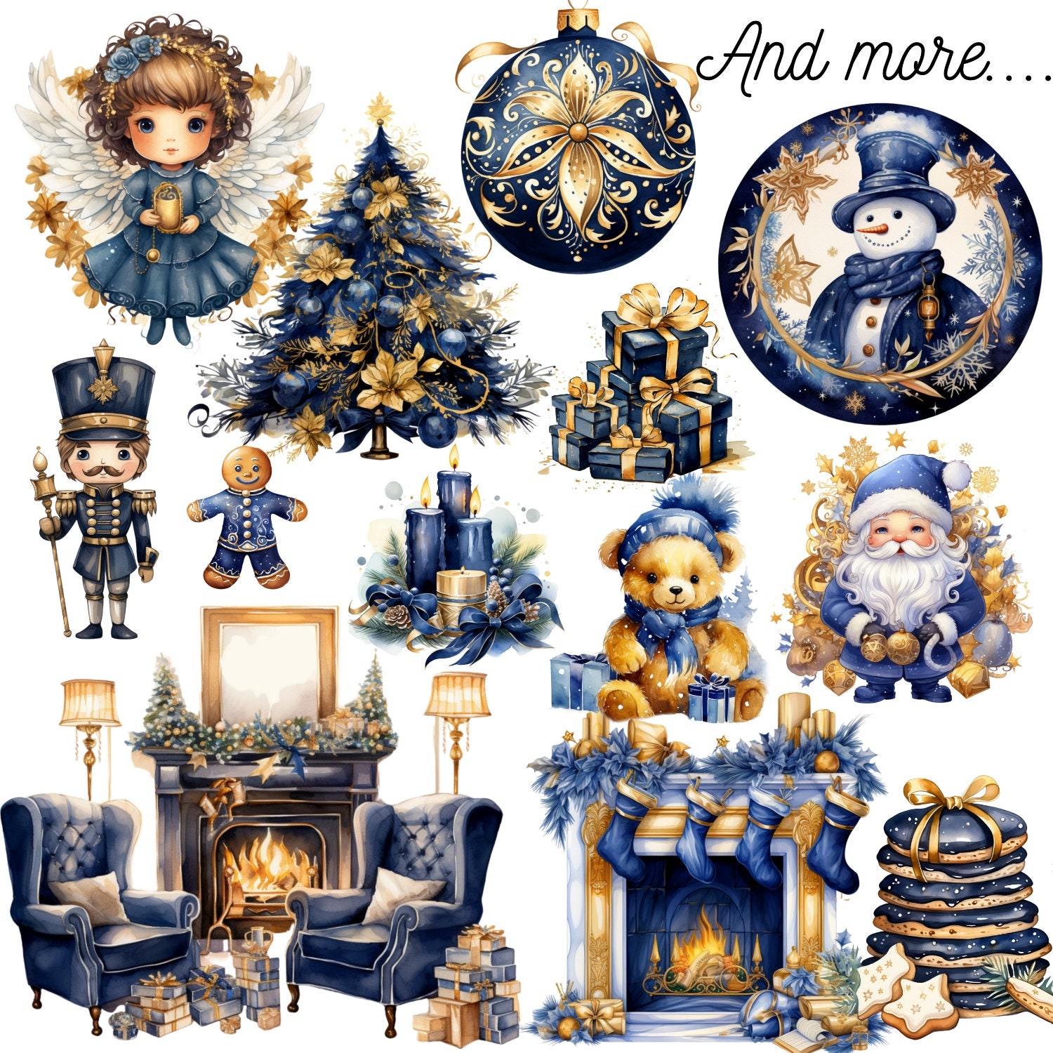 Blue Christmas Clipart 40PNG Bundle Festive Advent Clipart Nursery Art ...