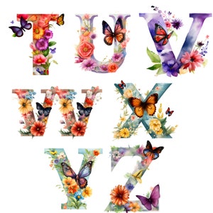 Alphabet Watercolor Png 26 Floral Letters Clipart Digital - Etsy