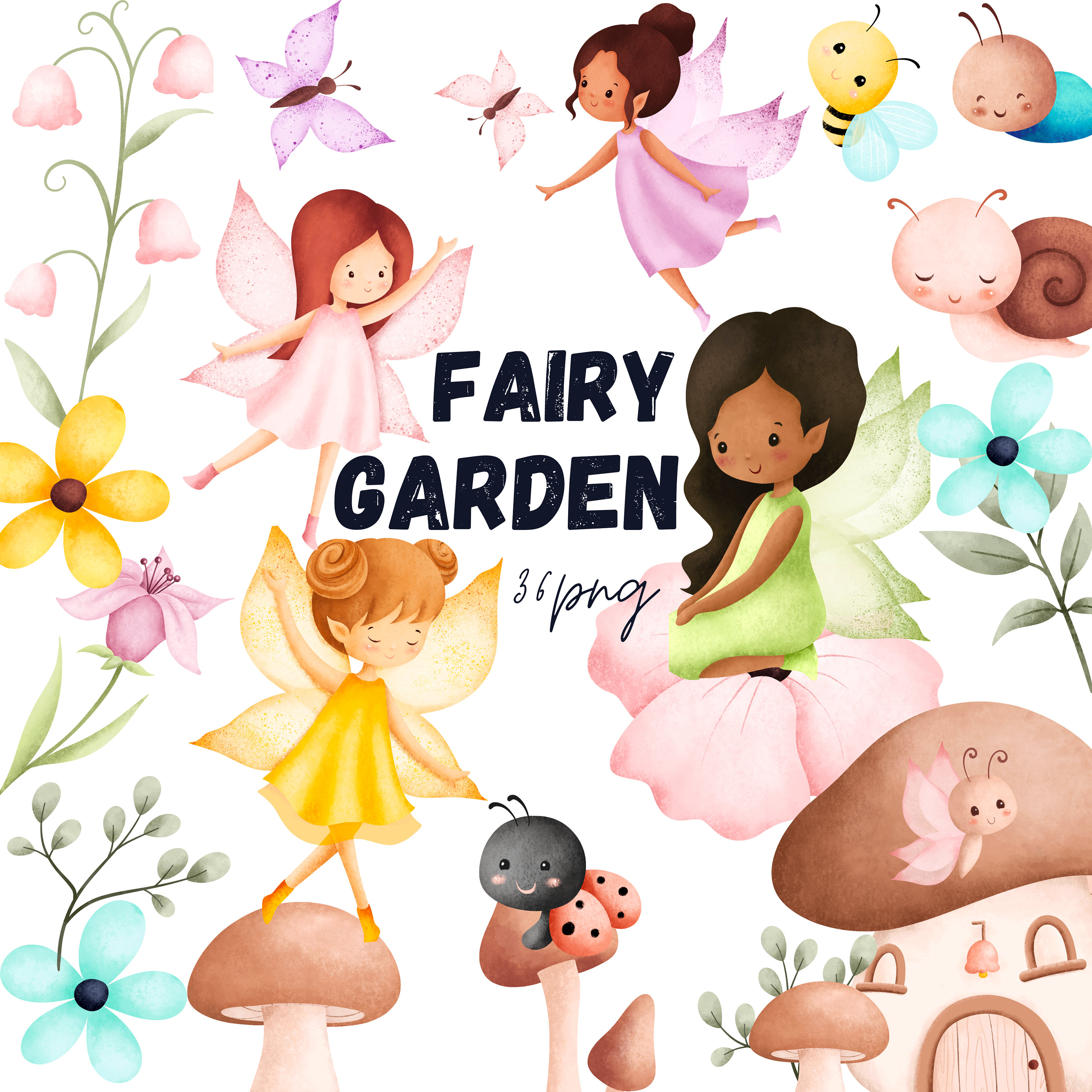 Fairy Garden Watercolor Clipart Enchanted Forest Fairy Tale - Etsy