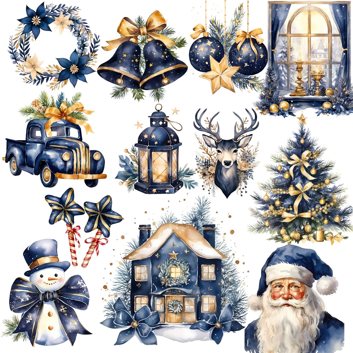 Blue Christmas Clipart 40PNG Bundle Festive Advent Clipart Nursery Art ...