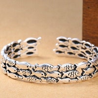 6'' Solid 925 Sterling Silver Two Fish Cuff Bracellet - Etsy