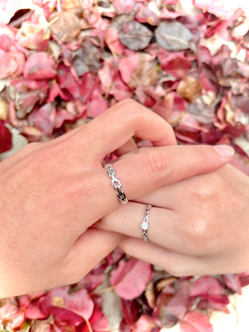 Link Chain Couple Matching Rings Sets Minimalist Silver | Etsy