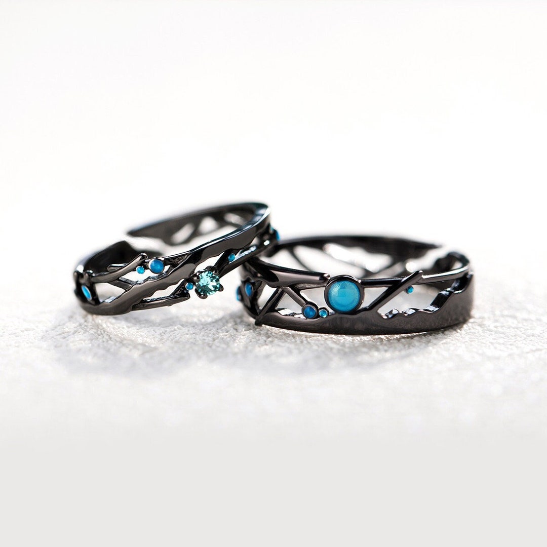 Black Galaxy Zodiac Cute Couple Matching Rings Anime Space Theme ...