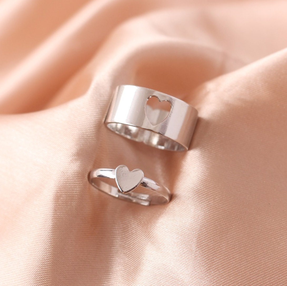 Heart Ring Set for Couples Matching Silver Rings Anniversary - Etsy
