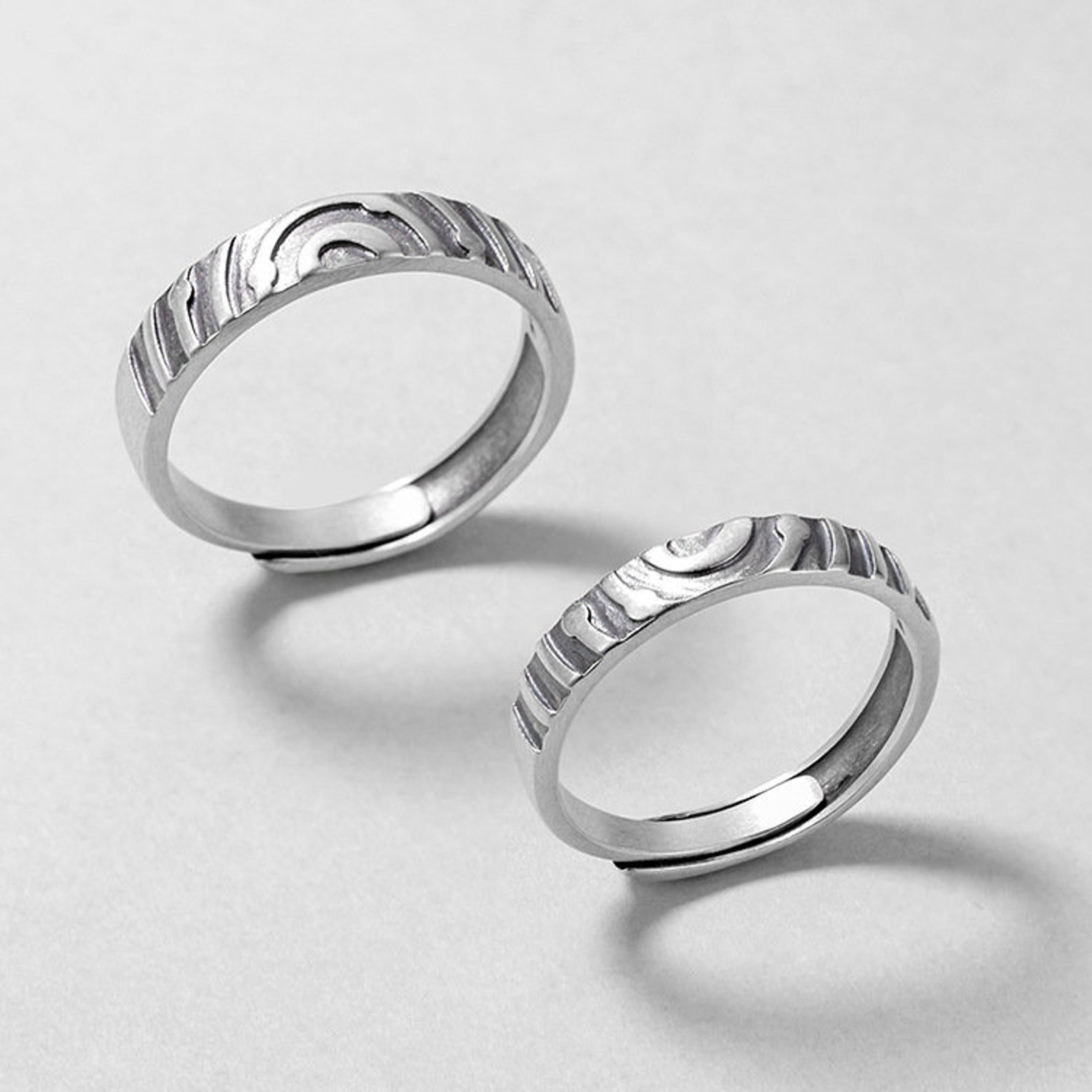 Vintage Style Silver Annual Tree Growth Rings Couple Matching - Etsy