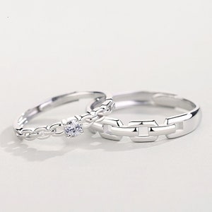 Link Chain Couple Matching Rings Sets Minimalist Silver Adjustable Size ...