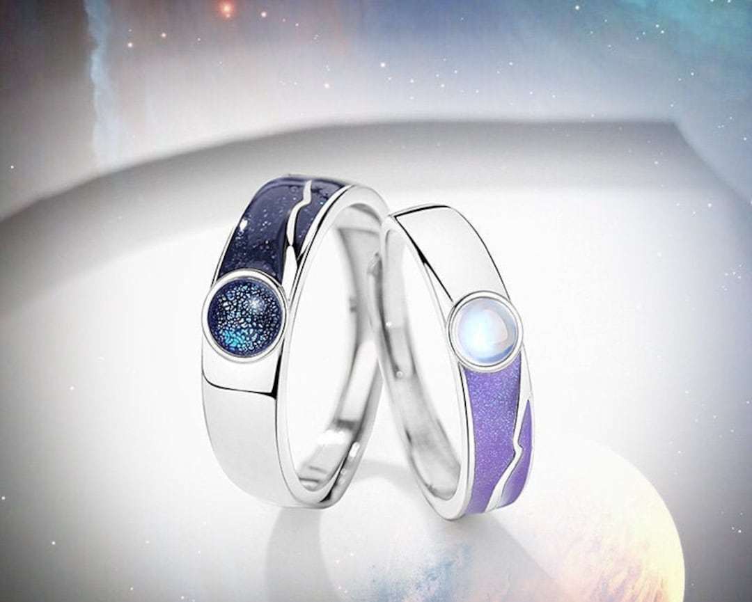 Zodiac Galaxy Star 925 Sterling Silver Resin Couple Matching Rings His ...
