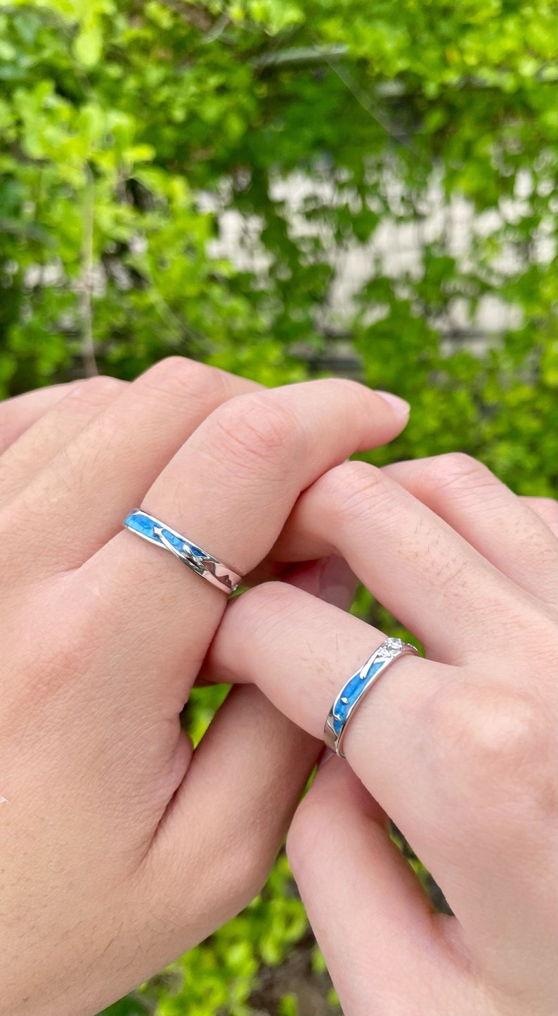 Meteor Galaxy Star Couple Matching Rings Set Silver Couple - Etsy
