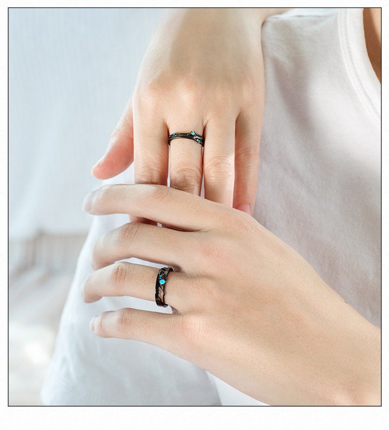 Black Galaxy Zodiac Cute Couple Matching Rings Anime Space - Etsy