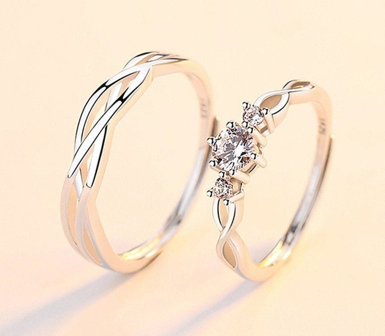 Entangled Love Couple Matching Silver Rings Sets, Promise Ring Sets for ...