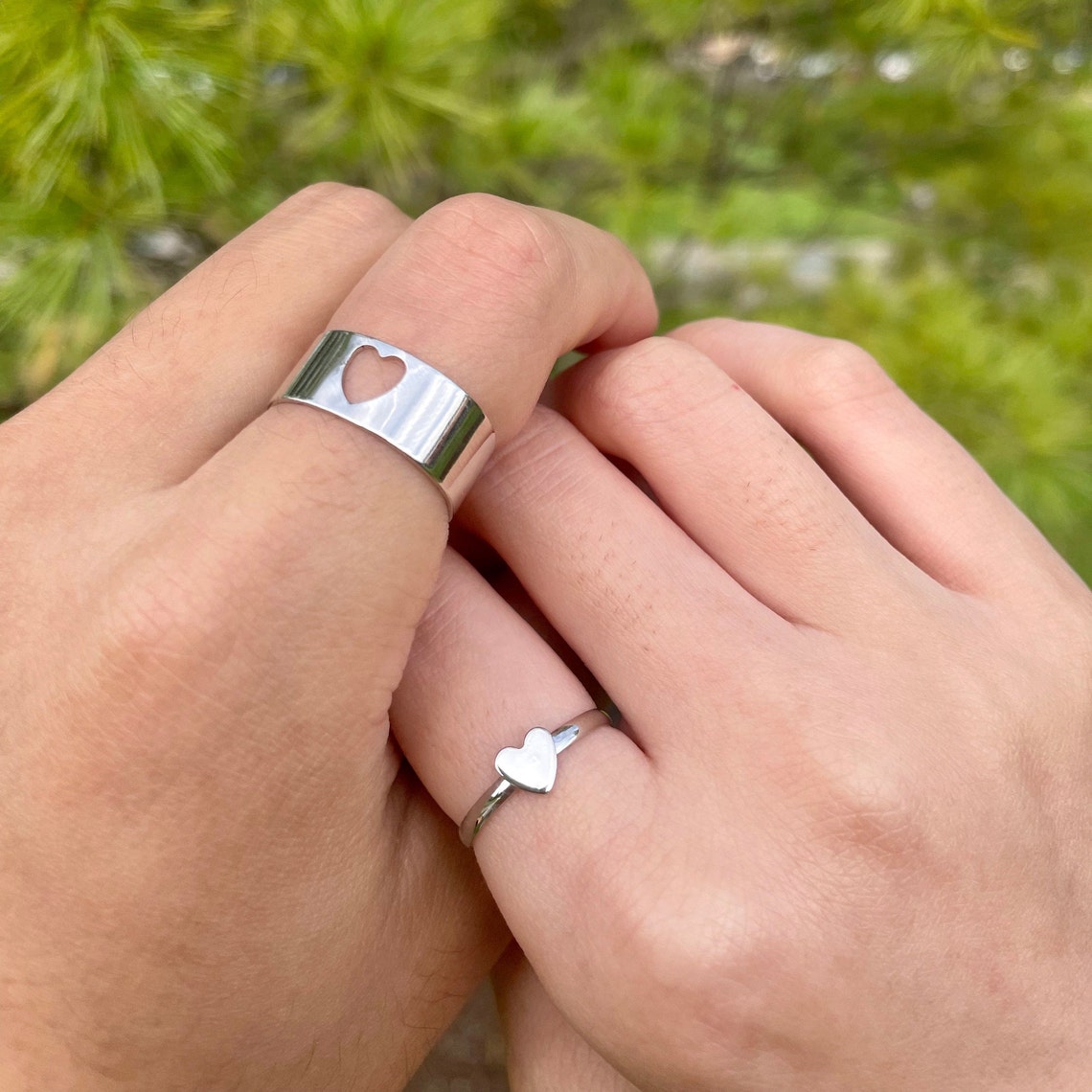 Heart Ring Set for Couples Matching Silver Rings Anniversary - Etsy