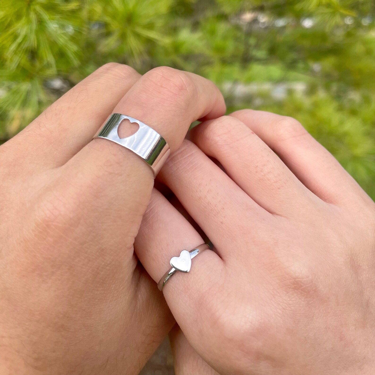 Heart Ring Set for Couples Matching Silver Rings Anniversary - Etsy