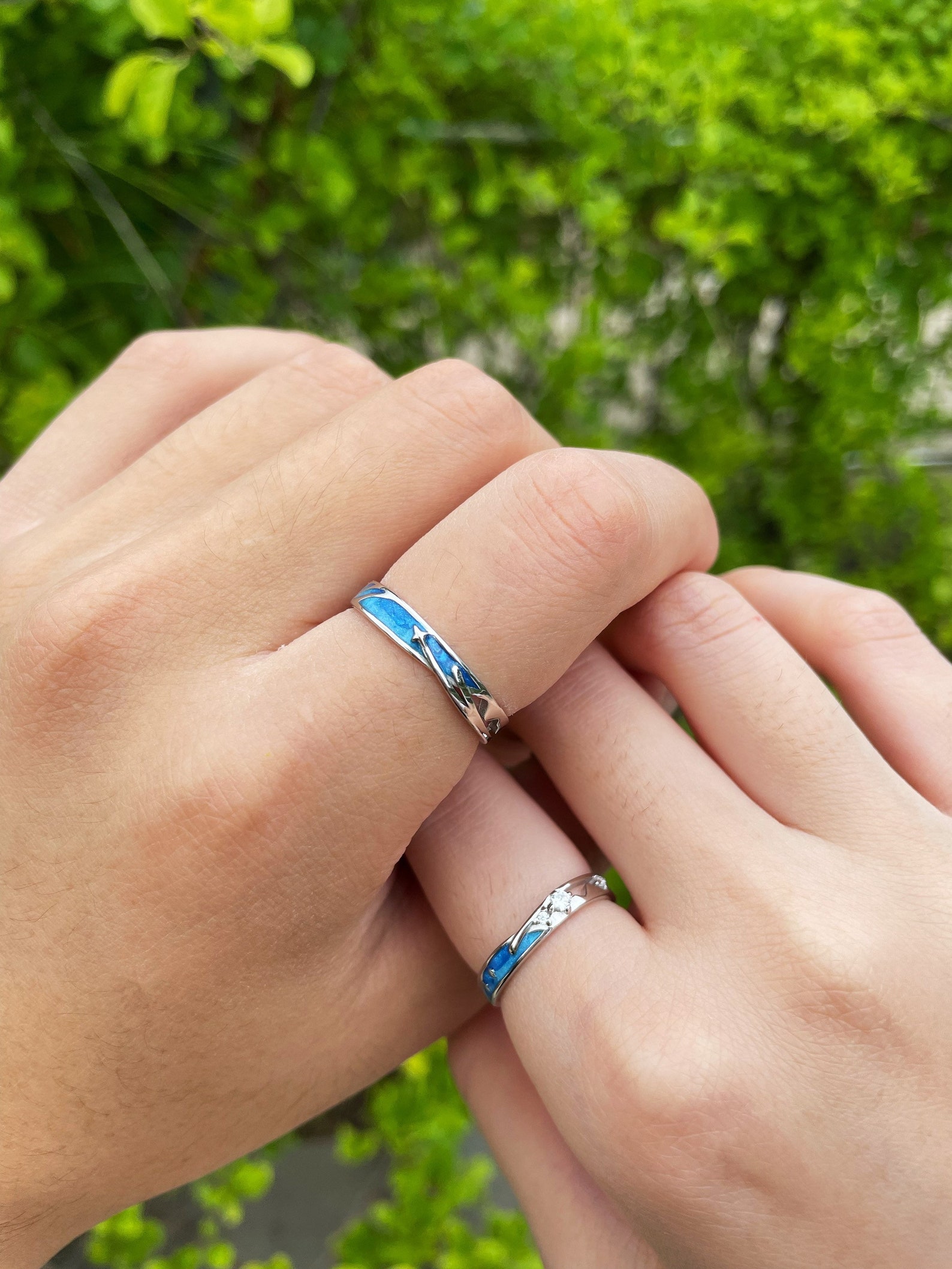 Meteor Galaxy Star Couple Matching Rings Set Silver Couple Rings Zodiac ...