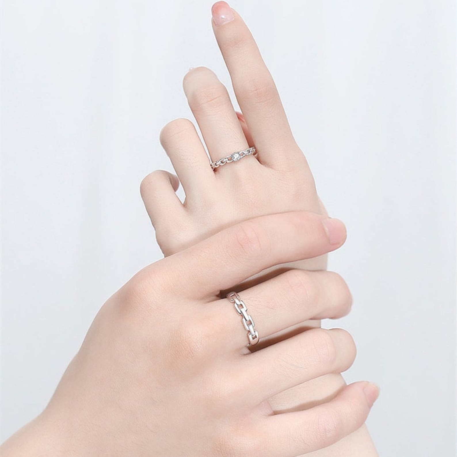 Link Chain Couple Matching Rings Sets Minimalist Silver | Etsy