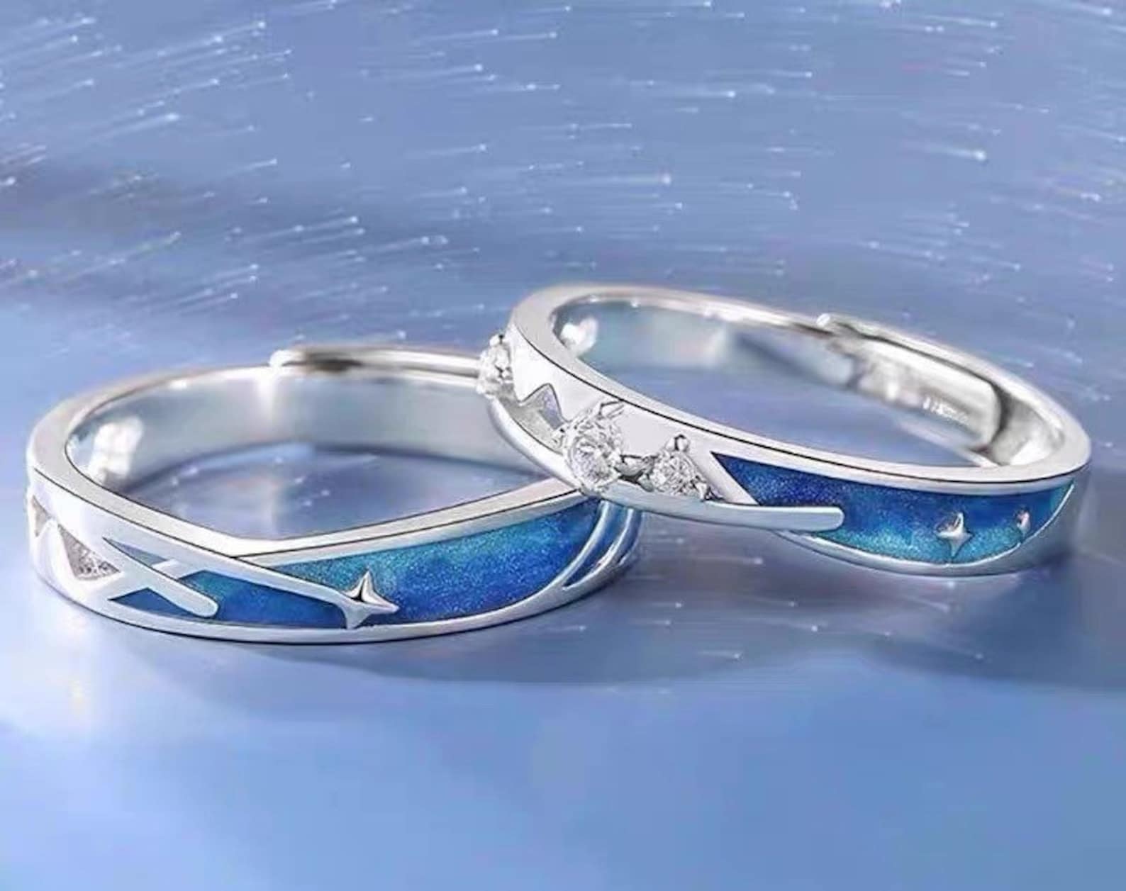 Meteor Galaxy Star Couple Matching Rings Set Silver Couple Rings Zodiac ...