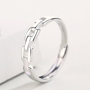 Link Chain Couple Matching Rings Sets Minimalist Silver Adjustable Size ...