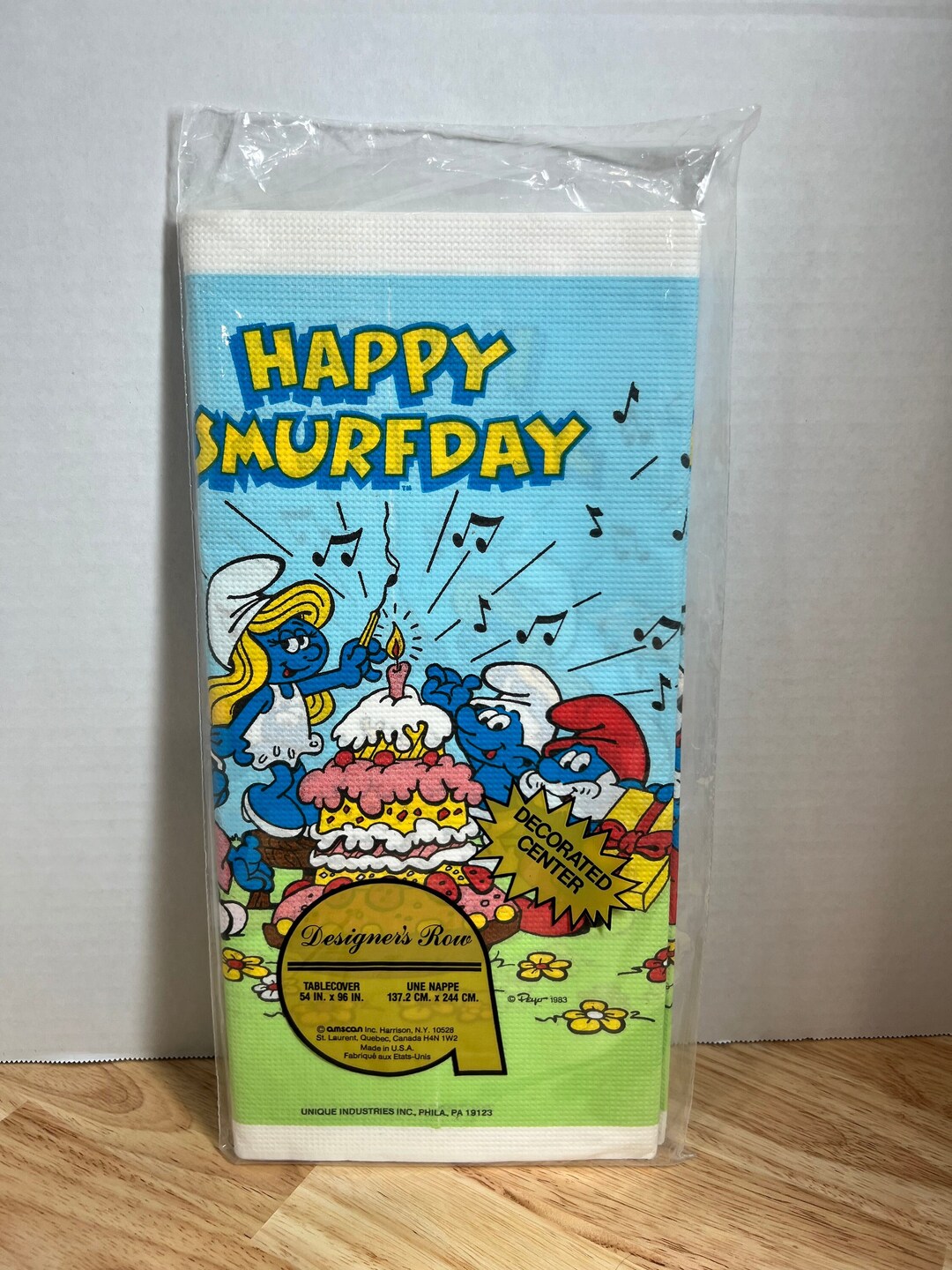 Vintage 1980 Smurfs Paper Tablecloth Cover Smurfsday 54x84 NEW in ...