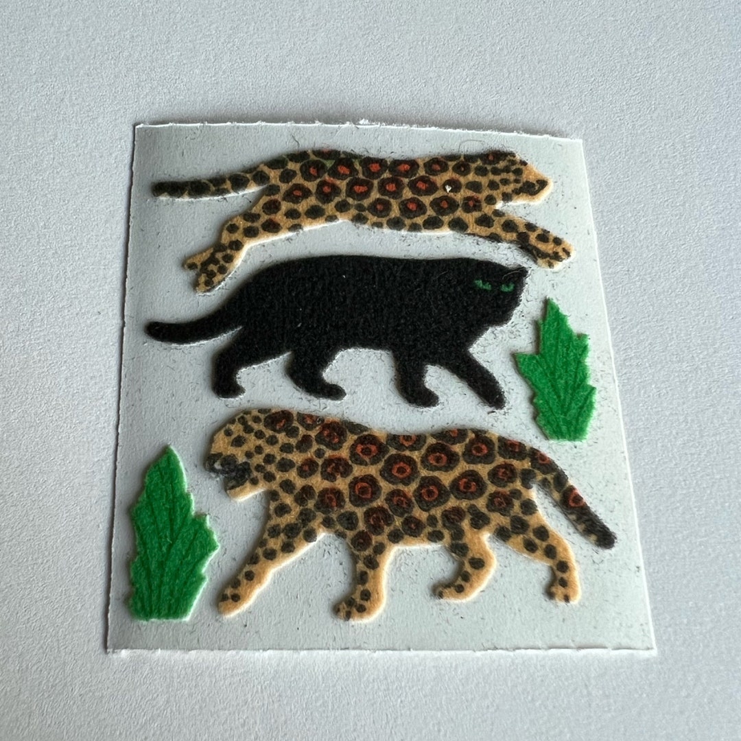 Vintage FUZZY Sandylion BIG Cats Sticker. Black Panther & Leopard ...