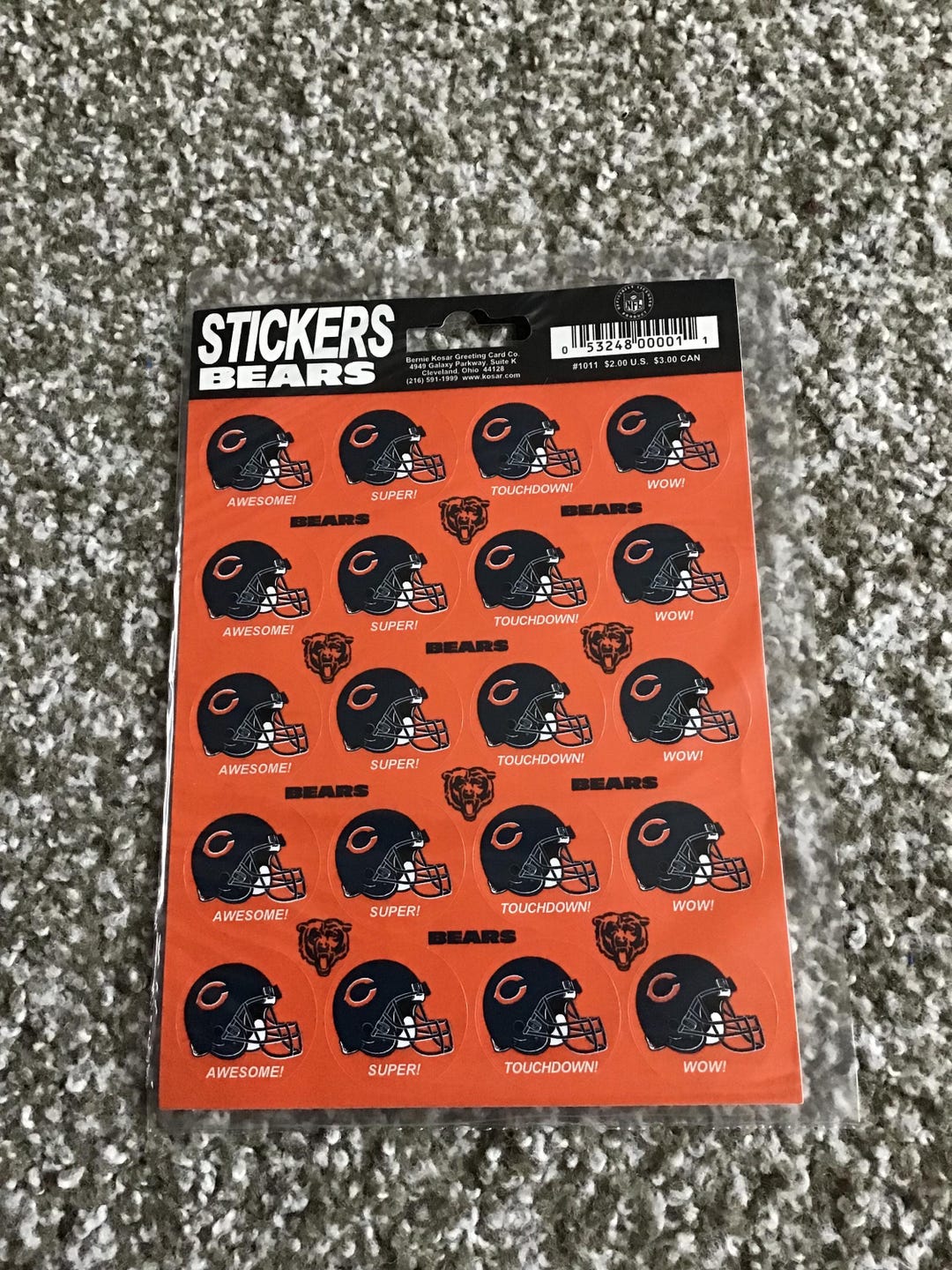 Chicago Bears Old School Logo Sticker Sheet Brand New in Package Rare ...