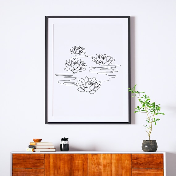 Water Lilies Single Line Drawing Digital Download Wall Art - Etsy