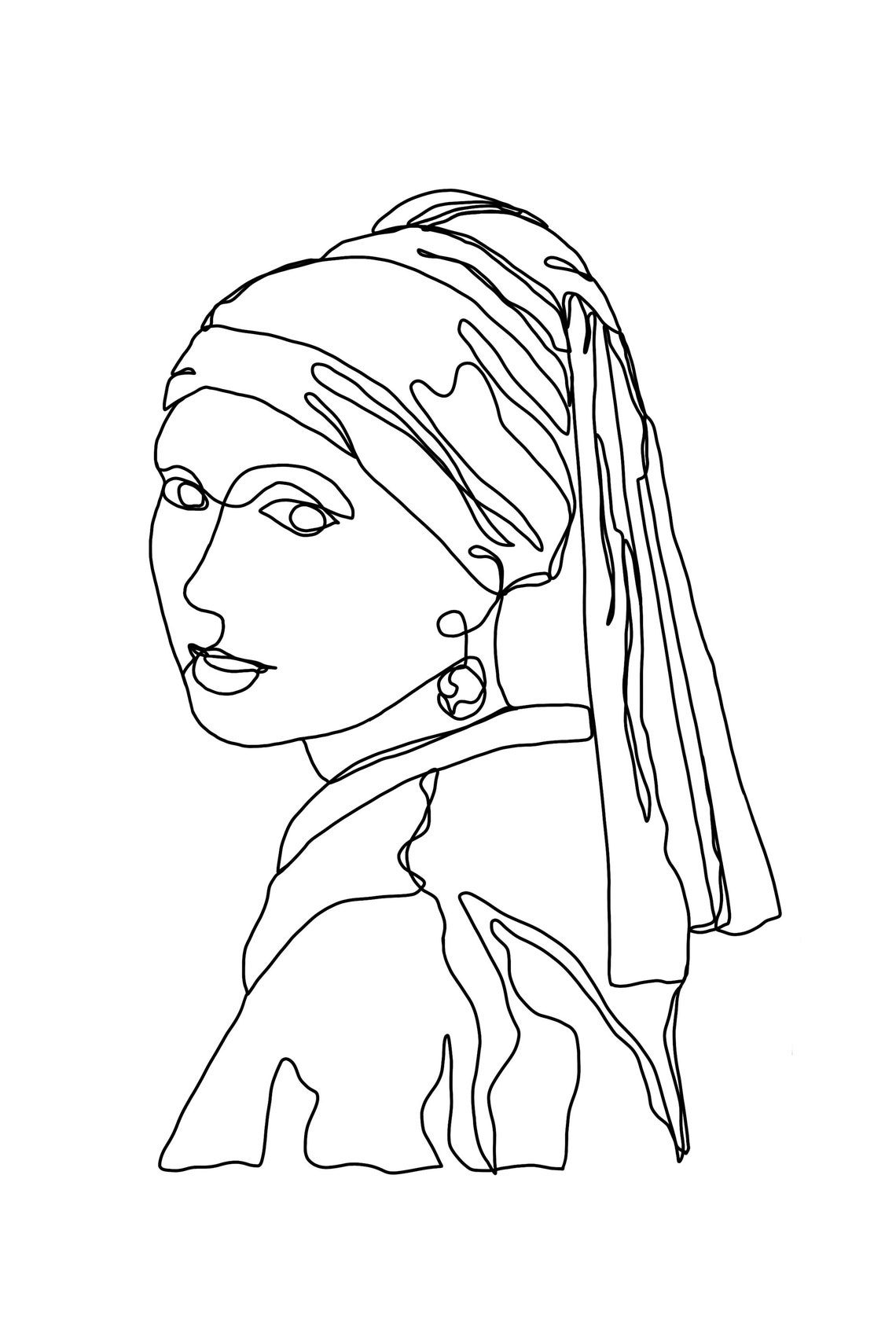 Girl With Pearl Earring Single Line Drawing Digital Art Download ...