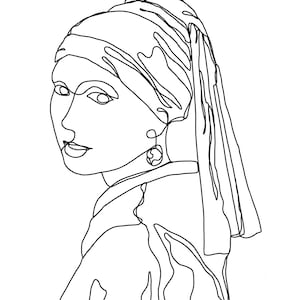 Girl With Pearl Earring Single Line Drawing Digital Art Download ...