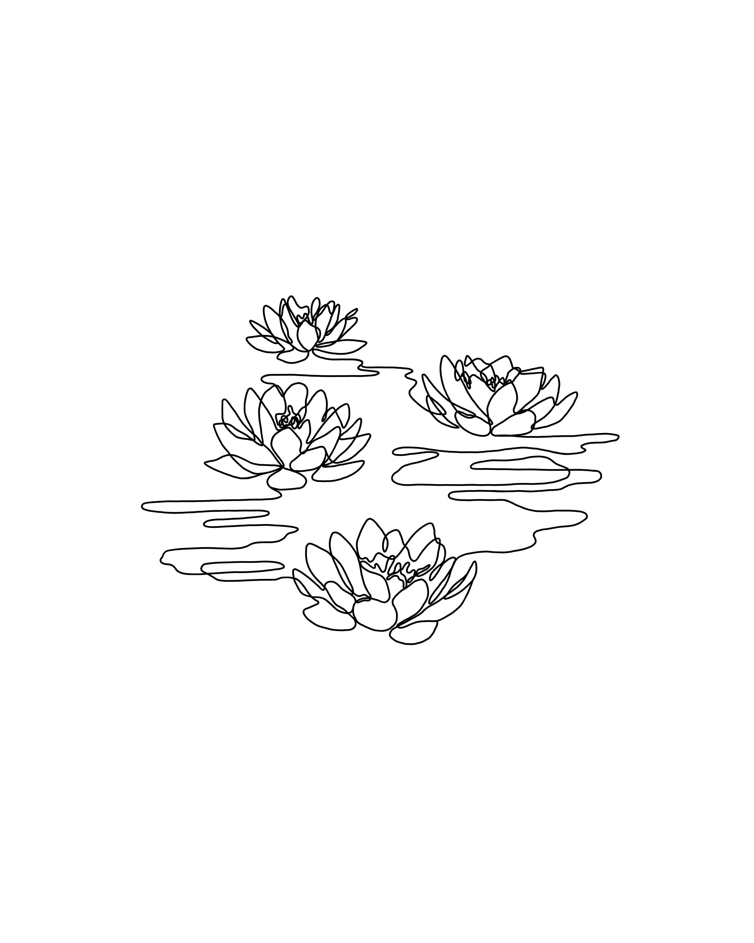Water Lilies Single Line Drawing Digital Download Wall Art Botanical ...