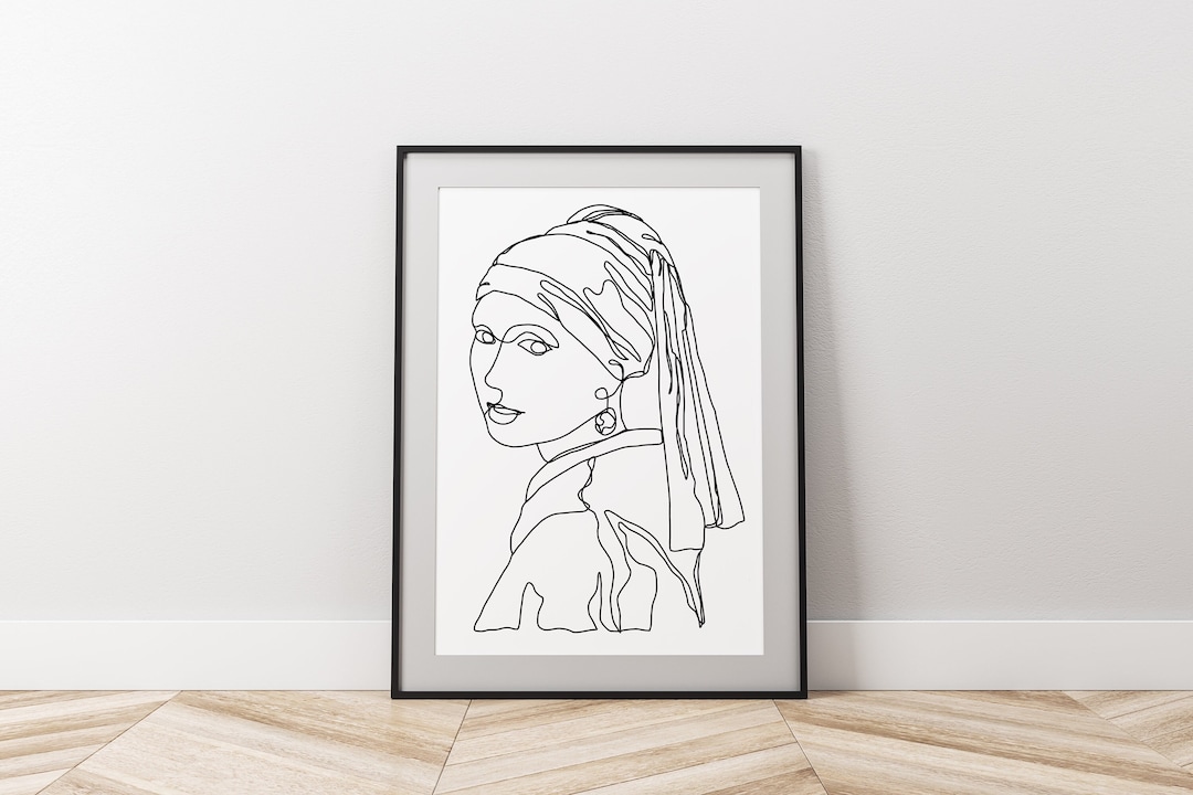 Girl With Pearl Earring Single Line Drawing Digital Art Download ...
