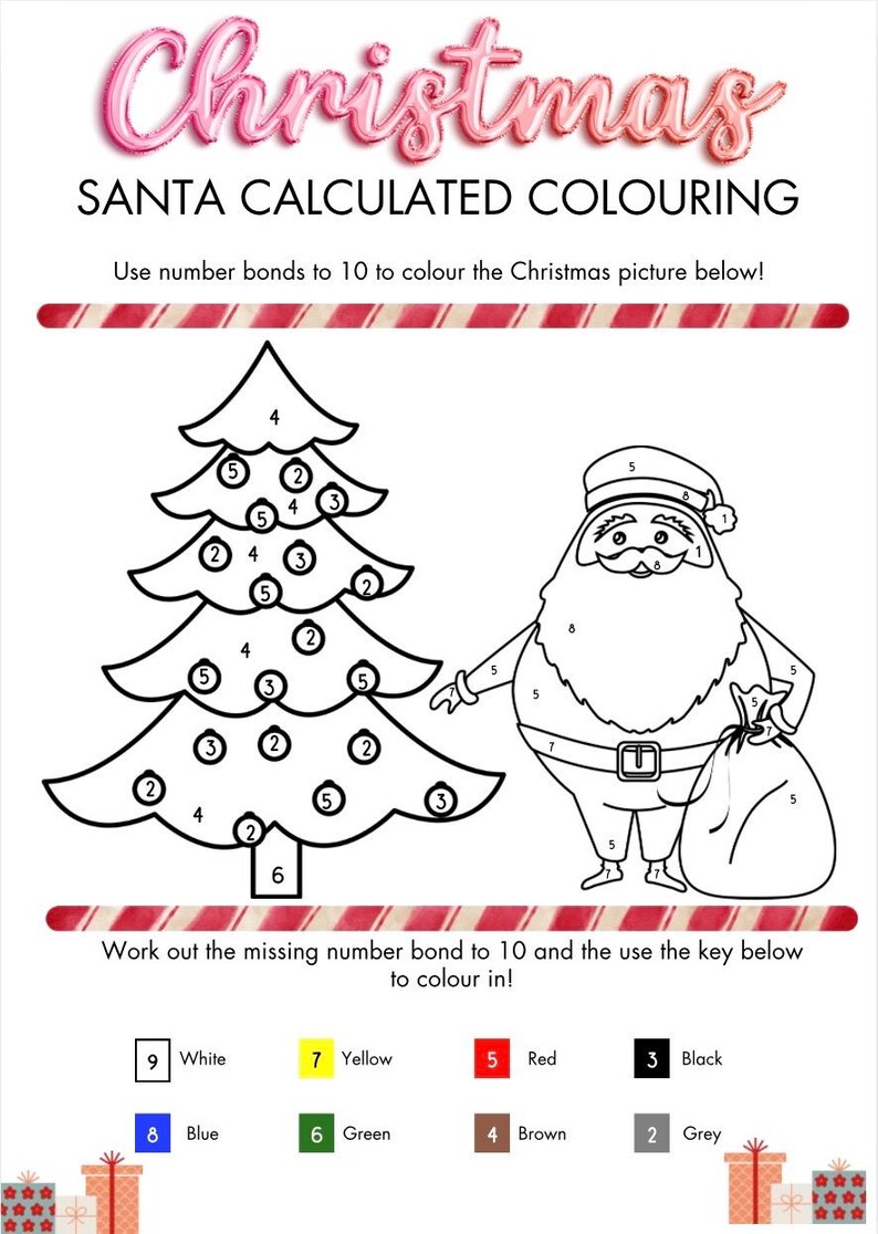 Fun & Educational Santa and Christmas Tree Colour by Number (number ...