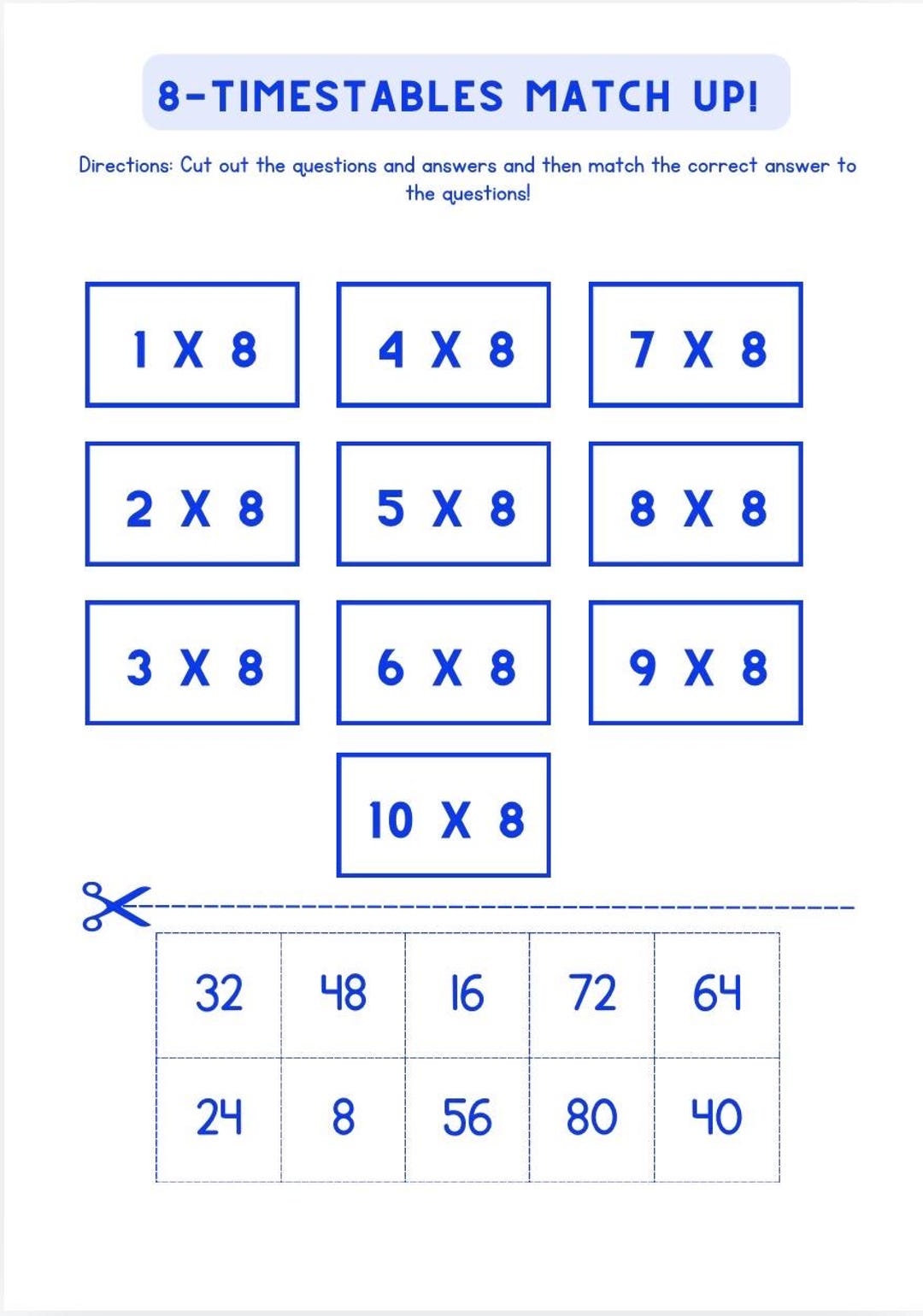 Primary School 8-timestable Match-up Activity - Etsy