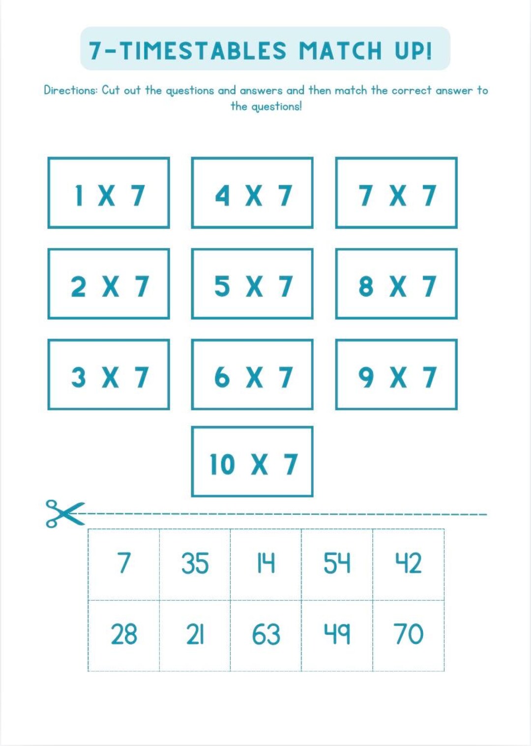 Primary School 7-timestable Match-up Activity - Etsy