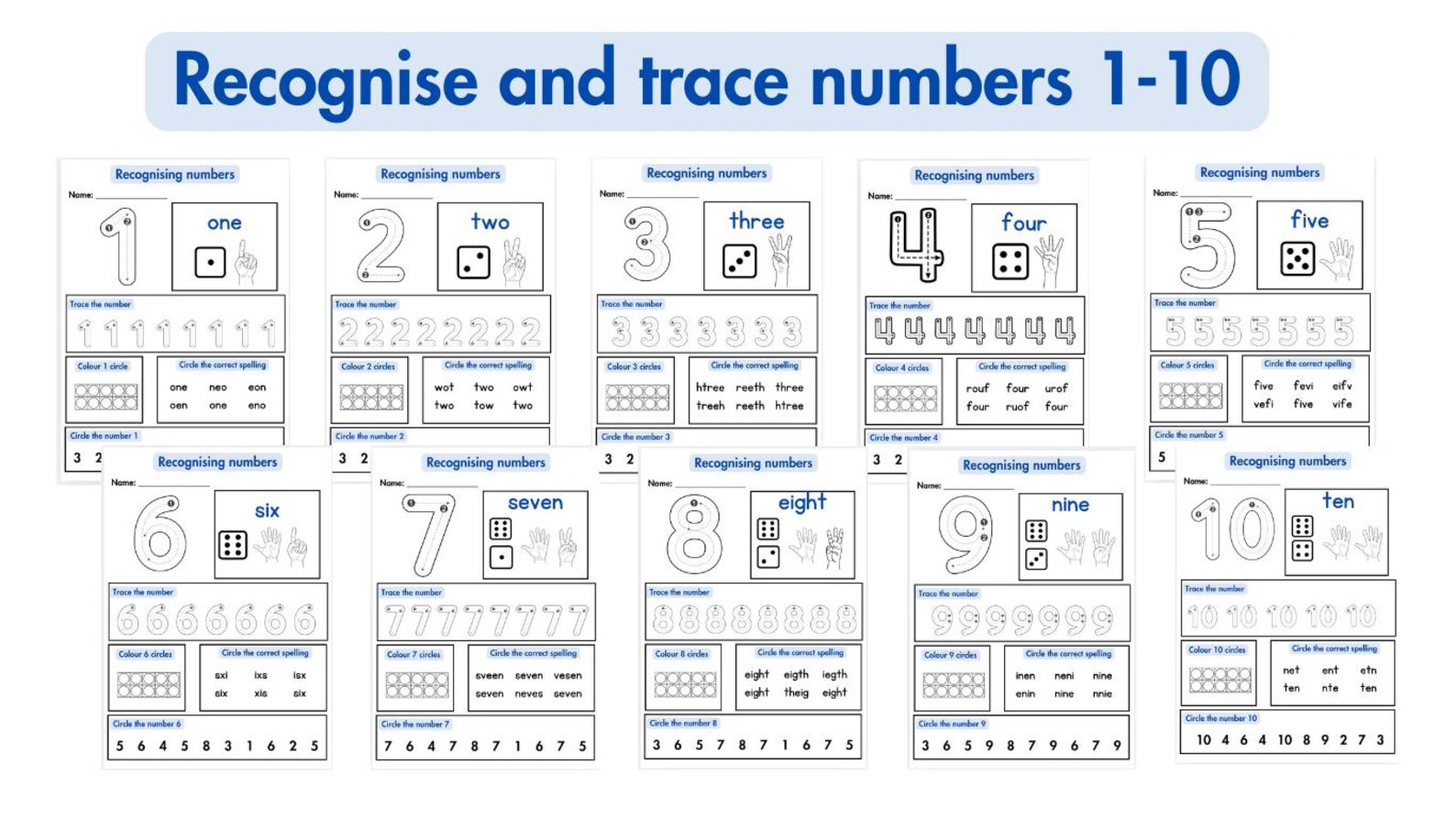 Number Worksheets for Kids – 10 A4 Sheets, Numbers 1-10! Maths ...