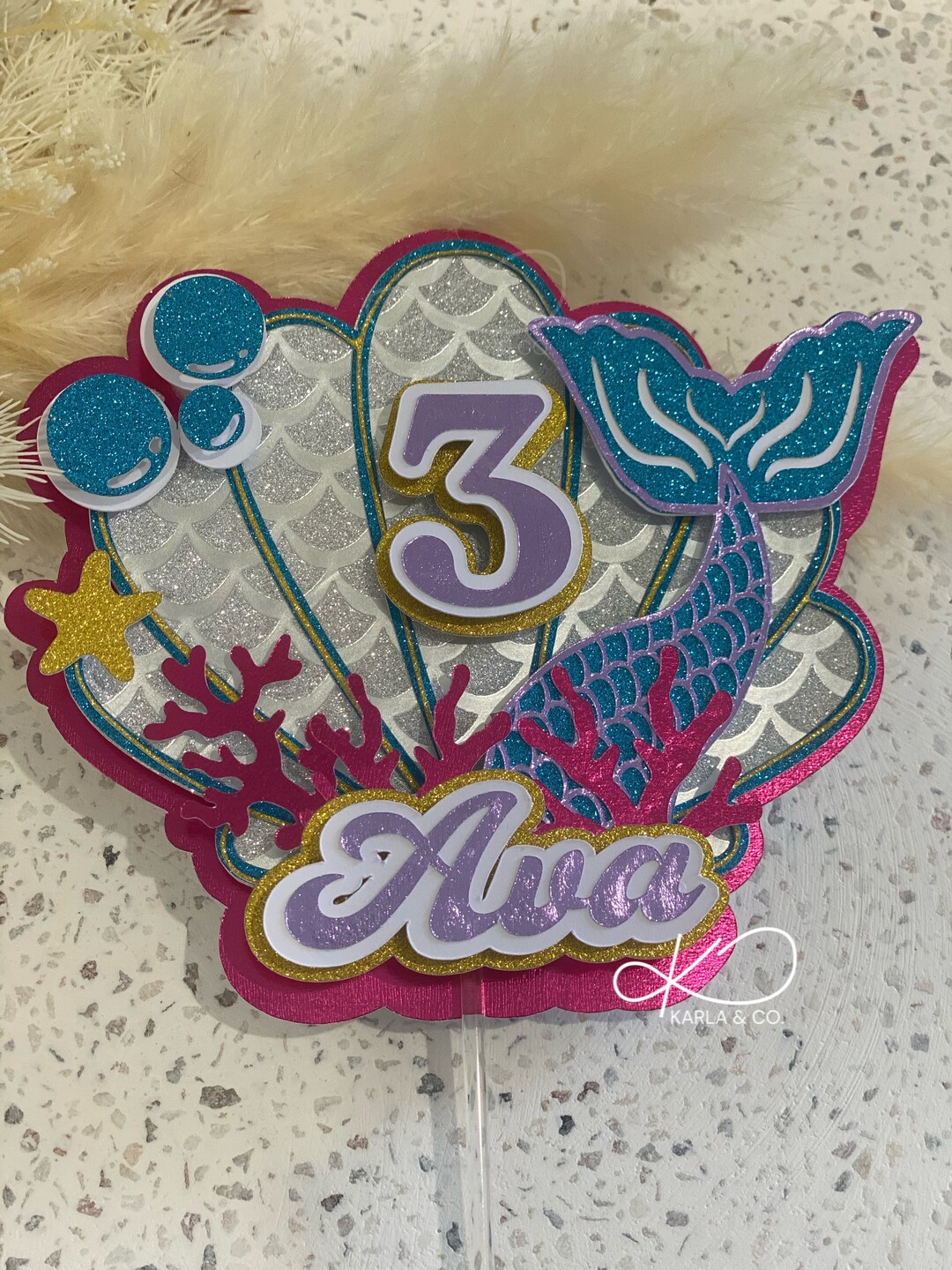 Mermaid Cake Topper Mermaid Tail Mermaid Theme 3D Cake Topper ...