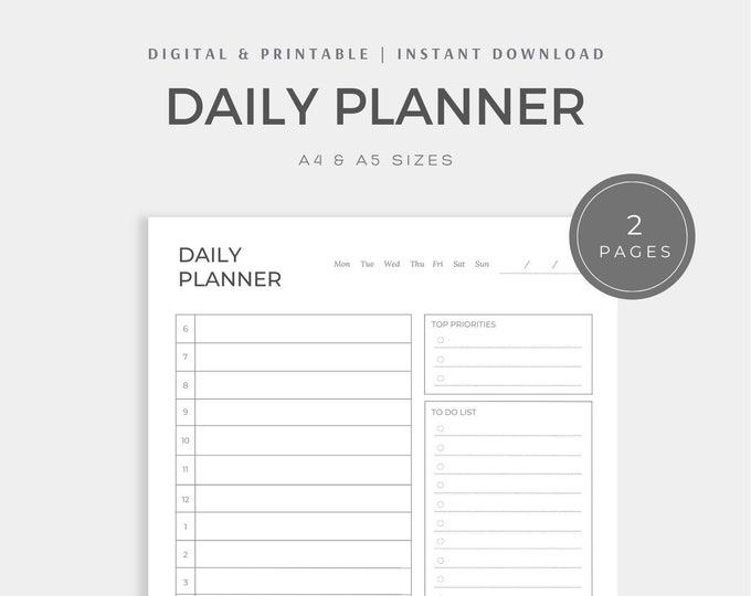 Minimalist Daily Planner, Digital/printable, Productivity Planner ...