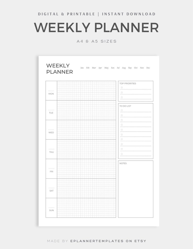 Minimalist Weekly Planner, Weekly Desk Planner, Printable/digital ...
