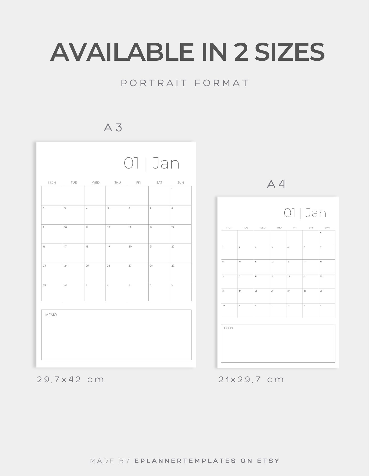 Digital/printable Calendar 2024, Monthly Planner, A4/A3/A5, Landscape ...