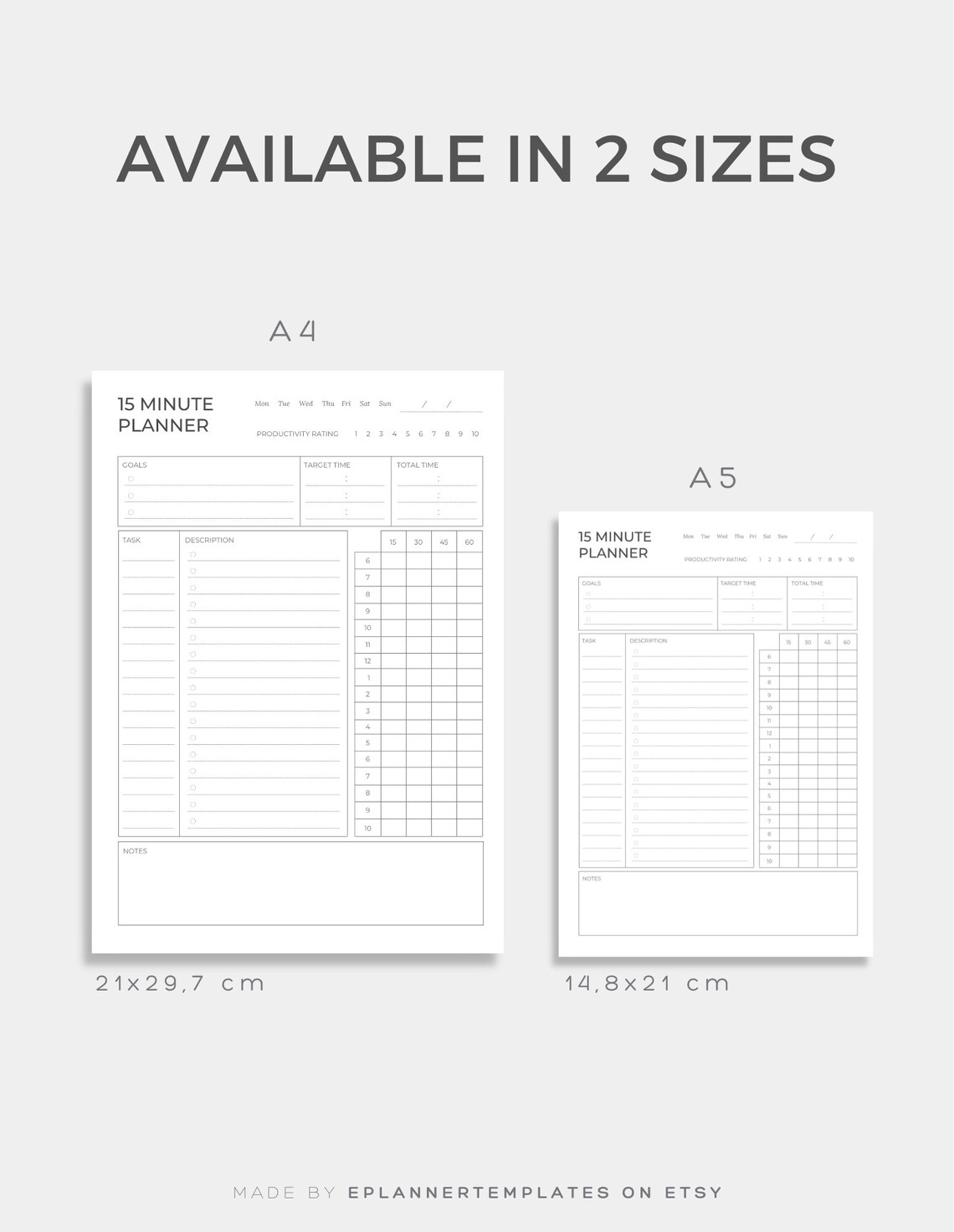 15 Minute Planner, Pomodoro Tracker, Time Management, Productivity ...