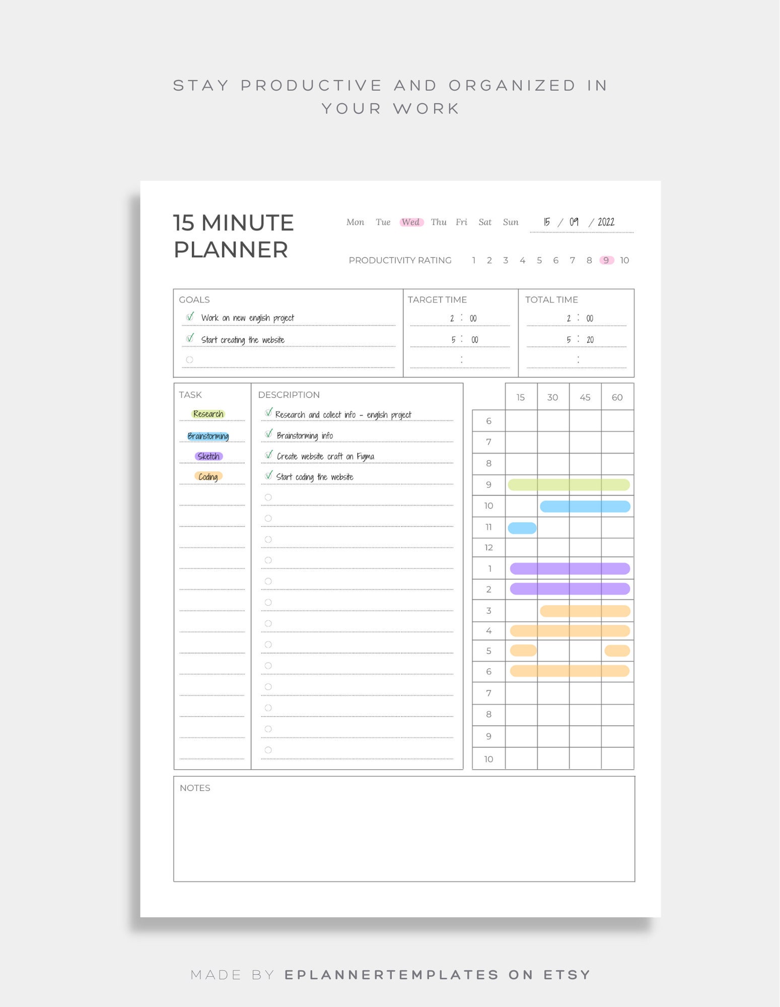 15 Minute Planner, Pomodoro Tracker, Time Management, Productivity ...