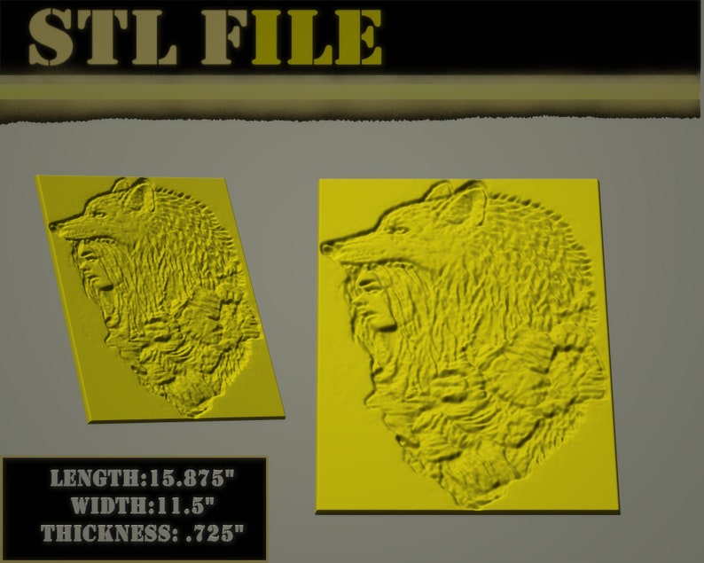 3D STL File for CNC Router, Wolf STL File for Cnc Routing, Rendering of ...