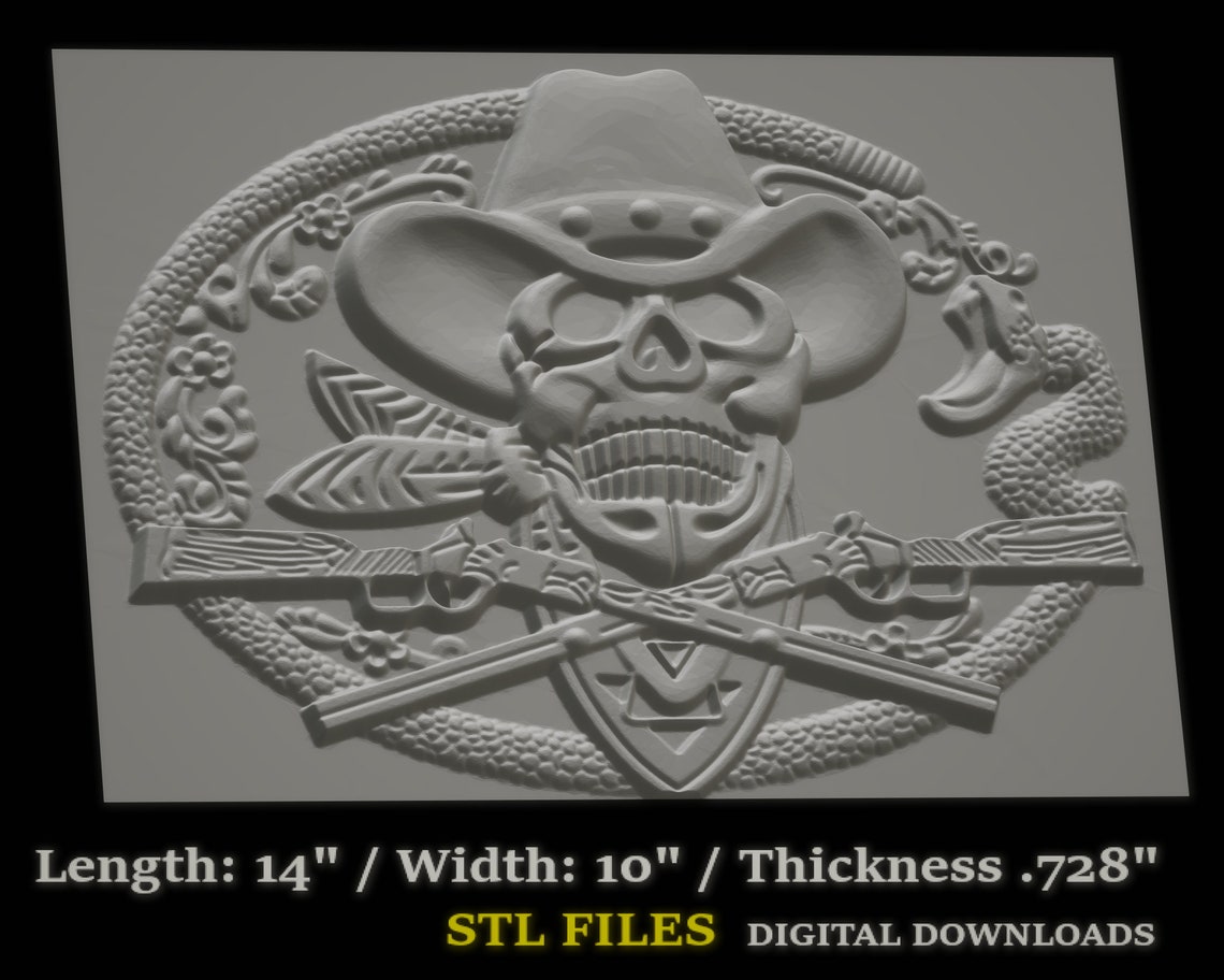 3D STL File for CNC Router, Cowboy Skull STL File for Cnc Routing ...
