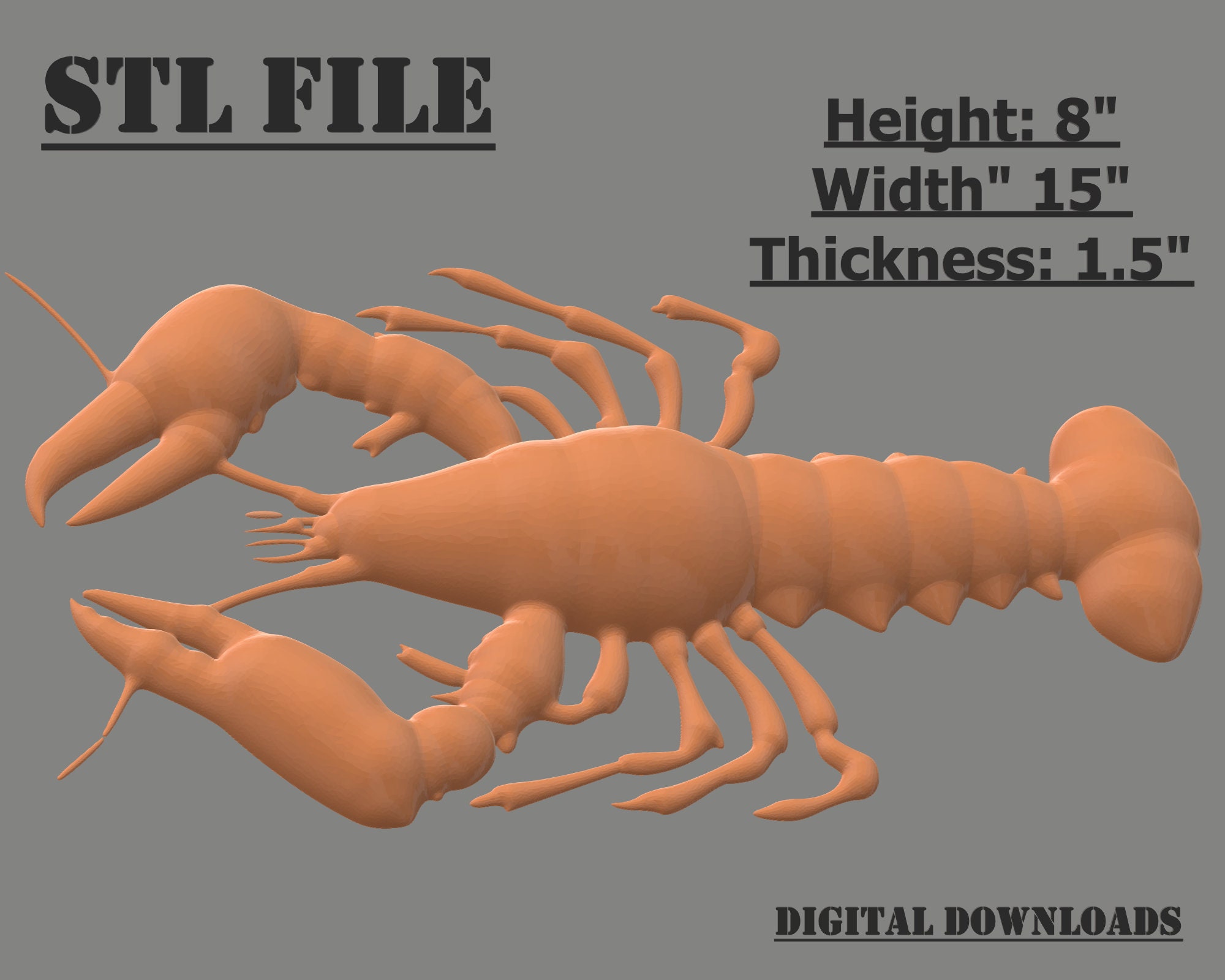 3D STL File for Cnc Router, Craw Fish STL File for CNC Routing ...