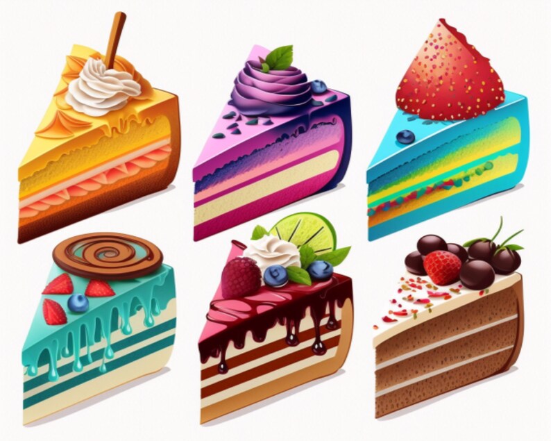 6 Colorful Cake Slices Png Images for Printing, 6-pack Cake Clipart ...