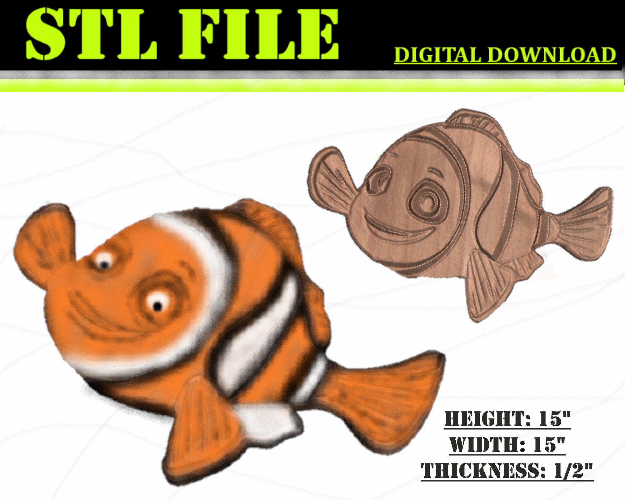 3D STL File for CNC Router, Nemo STL File for Cnc Routing, Rendering of ...