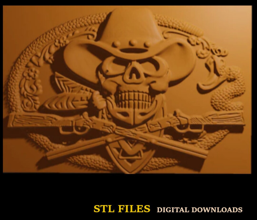 3D STL File for CNC Router, Cowboy Skull STL File for Cnc Routing ...